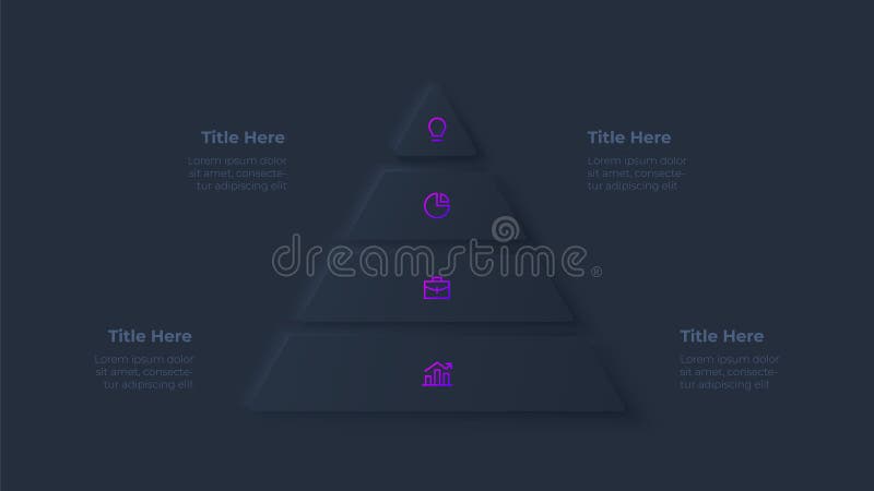 Dark Neumorphic Infographic Pyramid. Business Data Visualization with 4 ...