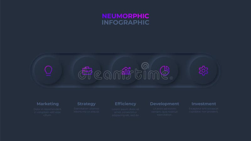 Dark Neumorphic Infographic Timeline Design Template. Business Data ...