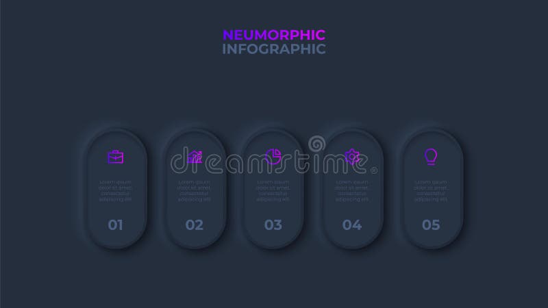 Dark Neumorphic Rounded Elements Placed in Horizontal Row. Infographic ...