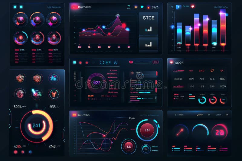 Dark Neumorphic User Interface Elements with Neon Buttons and Bars ...