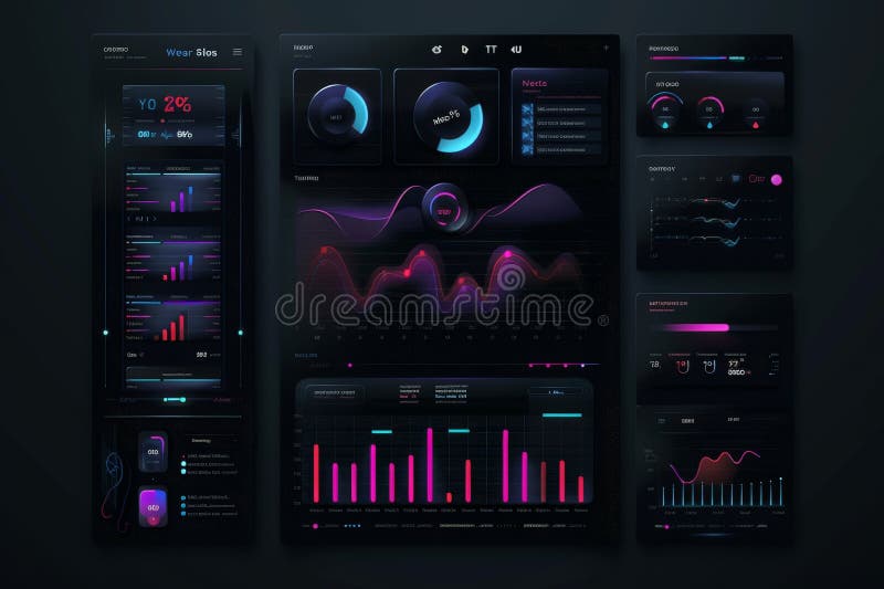 Dark Neumorphic User Interface Elements with Neon Buttons and Bars ...