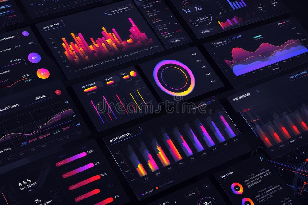 Dark Neumorphic User Interface Elements with Neon Buttons and Bars ...