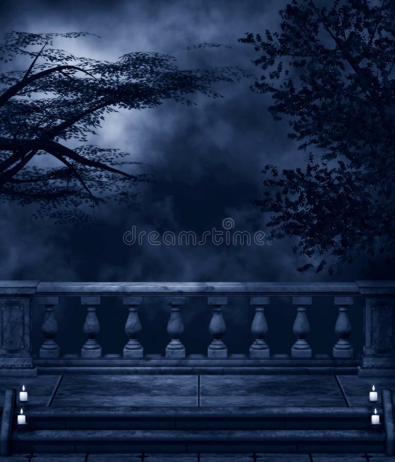Dark balcony with candles stock illustration. Illustration of vines ...