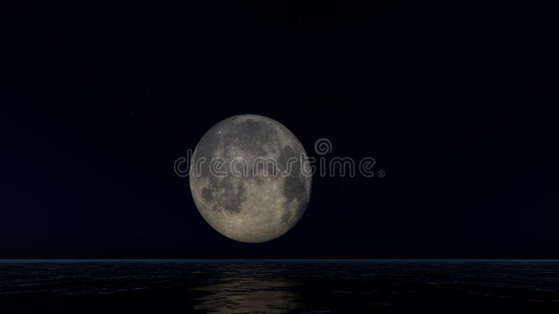 Dark Night with a Big Full Moon in the Ocean Stock Photo - Image of ...