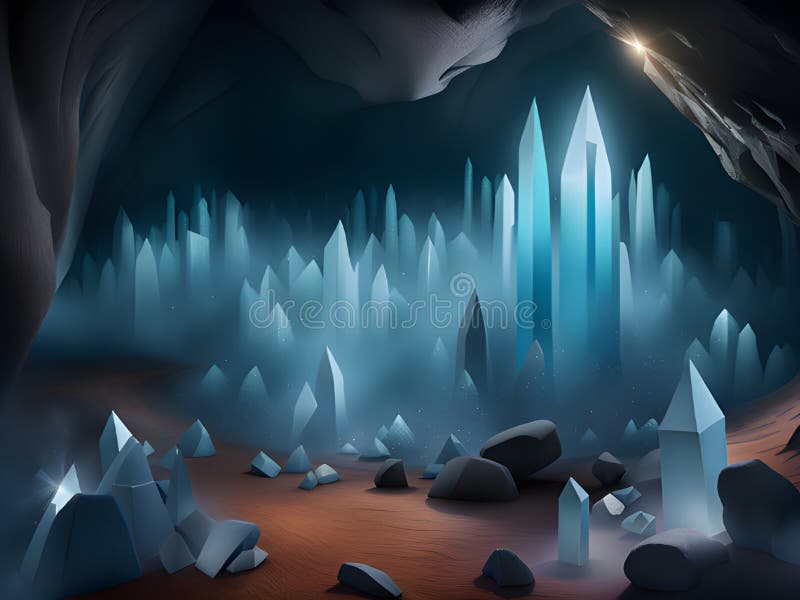 Dark Night Cave with Rocks, Stones, Glowing Lights, Magic and Fantasy ...