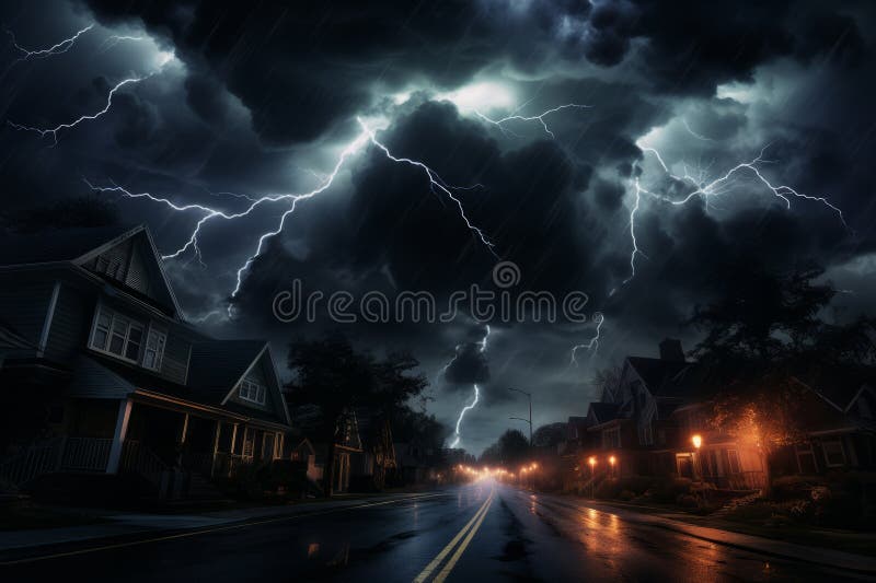 A Dark Night with a Dramatic Lightning Storm Stock Illustration ...