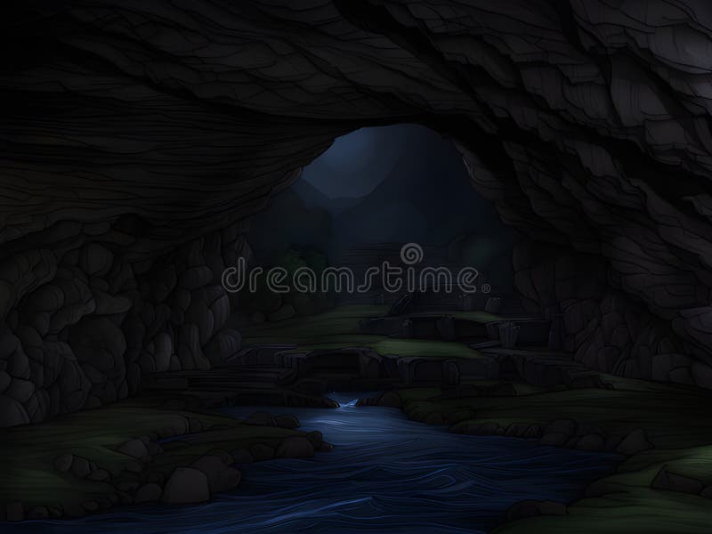 Dark Night Landscape in a Cave Stock Illustration - Illustration of ...