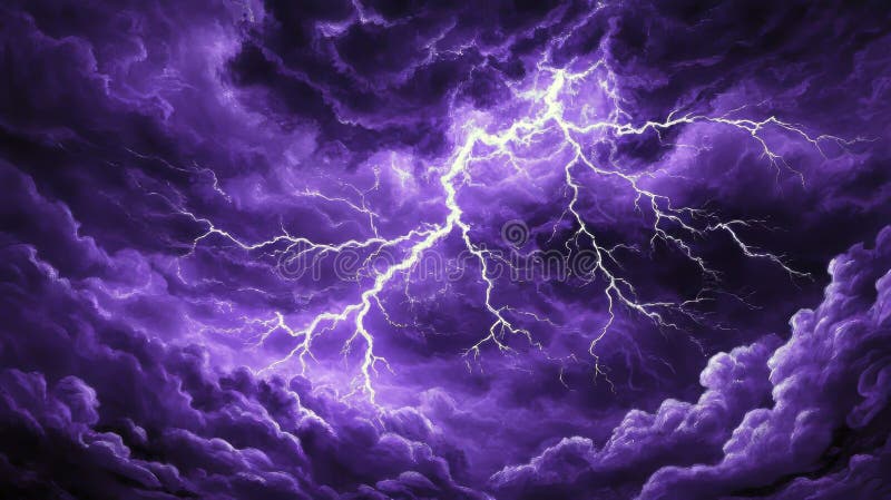 The Dark Night Sky is Filled with Dramatic Purple Storm Clouds Lit by Lightning Stock Photo ...