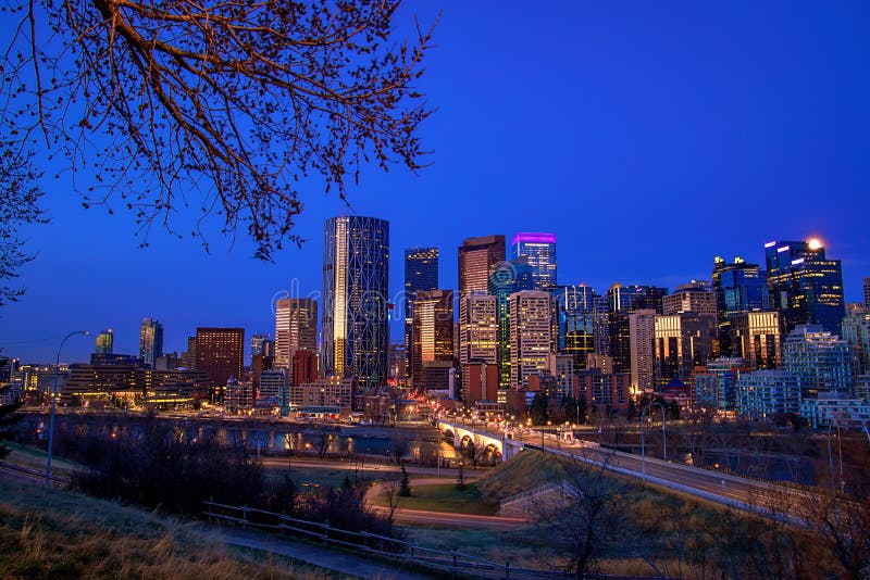 Night Sky Over Downtown Calgary Stock Image - Image of building ...