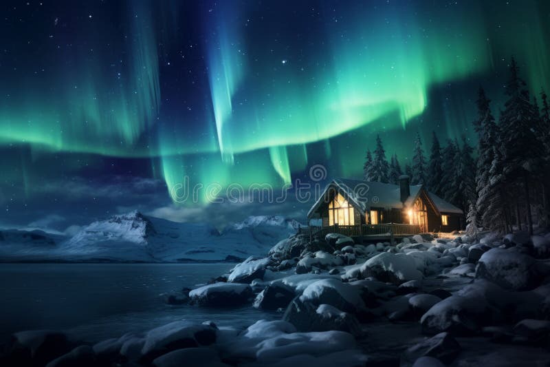 A Dark Night with a Stunning Display of the Northern Lights Stock ...