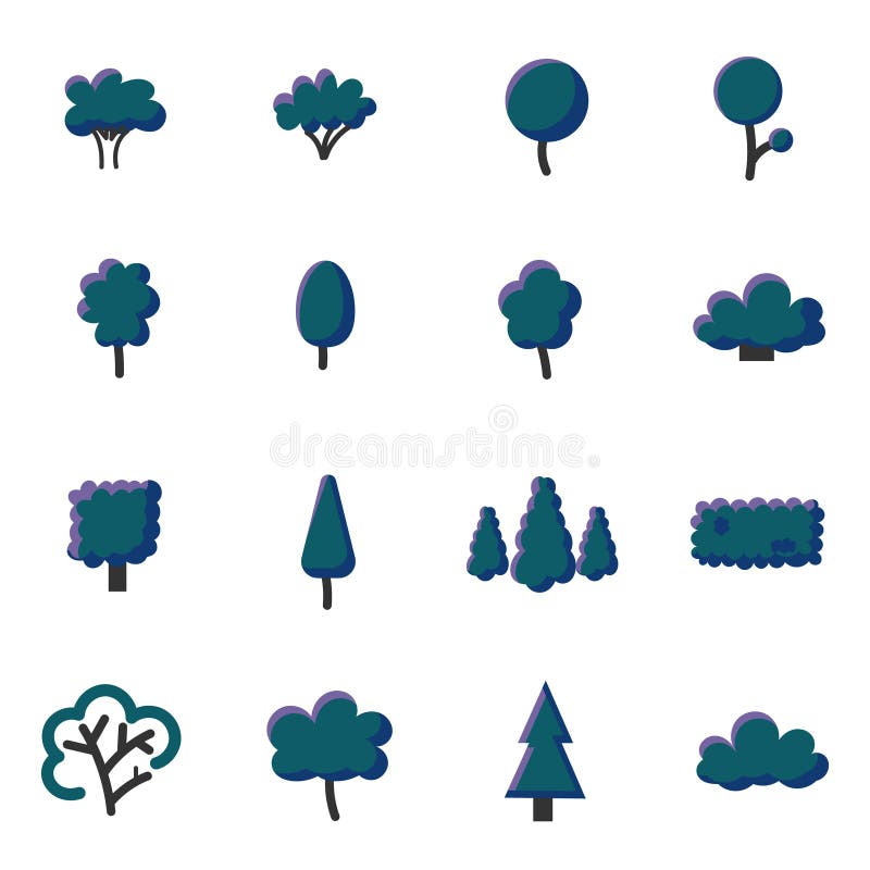 Dark night tree icon set stock illustration. Illustration of icon ...