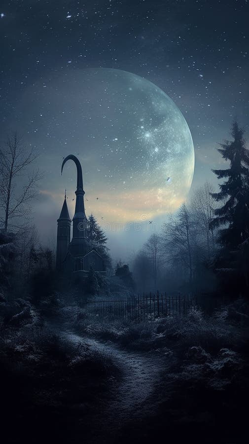 Moonlit Graveyard Scene with Gravestones. Stock Illustration ...