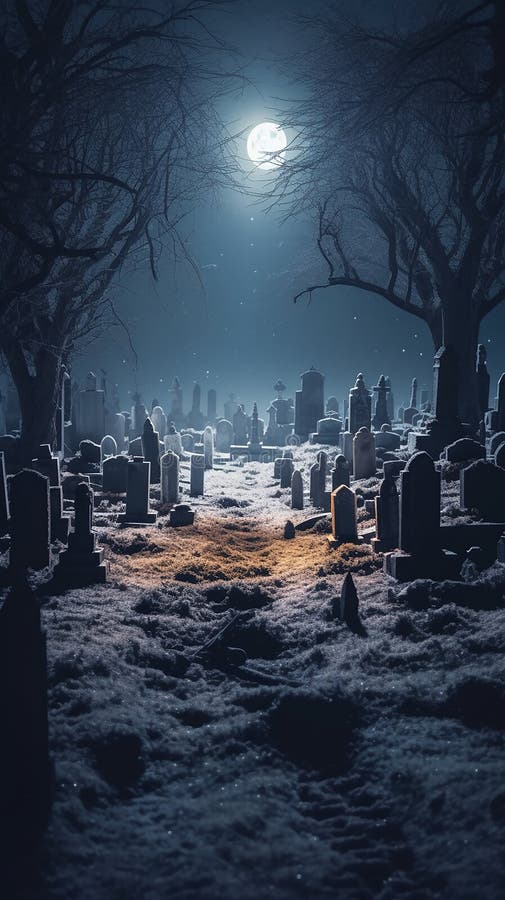 Moonlit Graveyard Scene with Gravestones. Stock Illustration ...