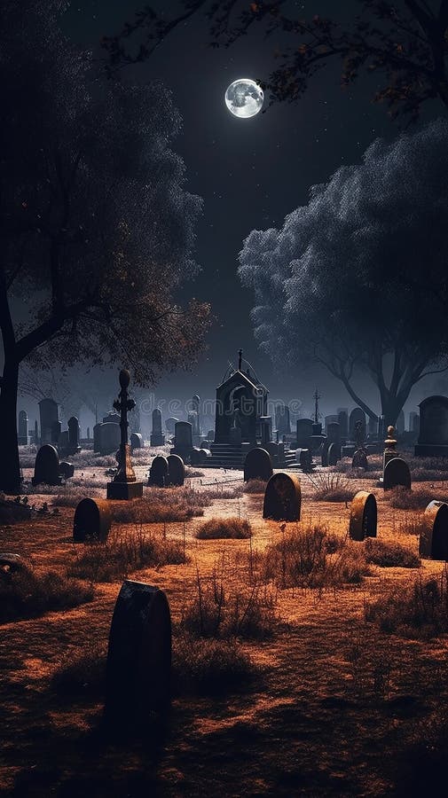 Moonlit Graveyard Scene with Gravestones. Stock Illustration ...