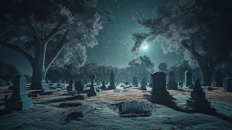 Moonlit Graveyard Scene with Gravestones. Stock Illustration ...
