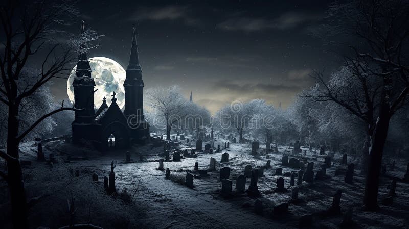 Moonlit Graveyard Scene with Gravestones. Stock Illustration ...