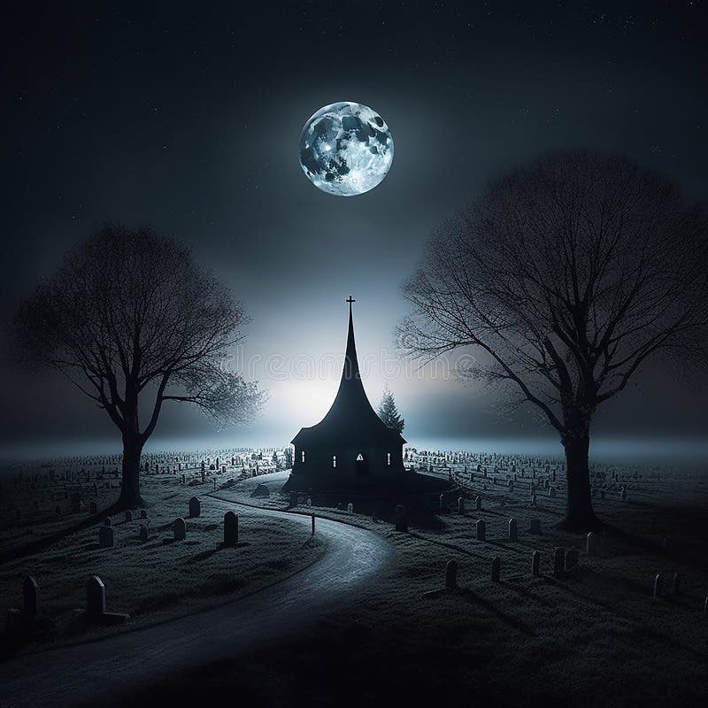 Moonlit Graveyard Scene with Gravestones. Stock Illustration ...