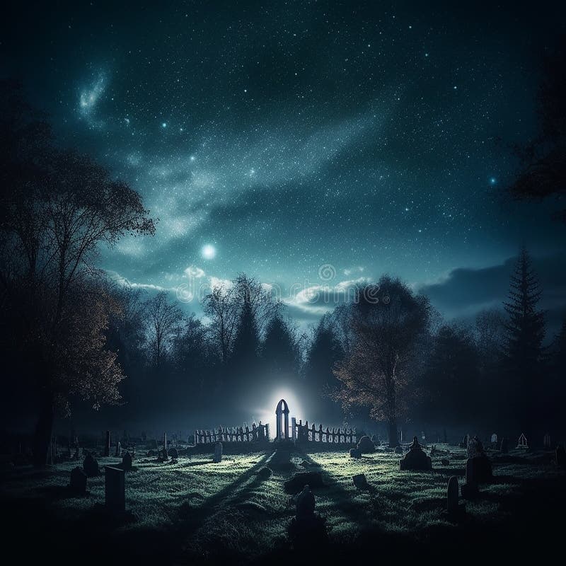 Moonlit Graveyard Scene with Gravestones. Stock Illustration ...