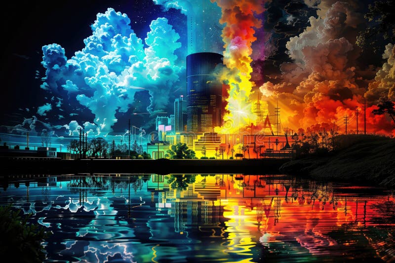 Digital Visualization of a Luminous Nuclear Power Plant, Generative Ai ...