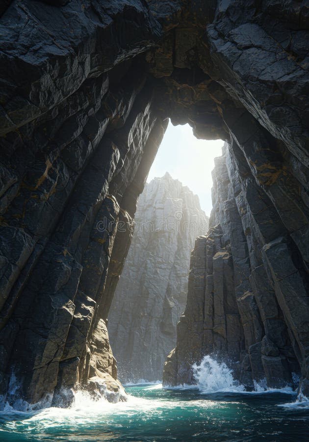 Dark Ocean Cave Arch with Sunlight Stock Photo - Image of scenic, rough: 375771882