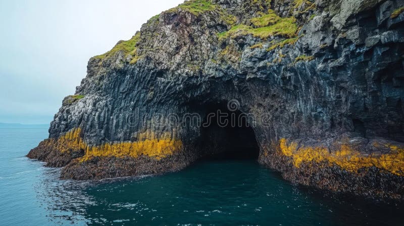 Dark Ocean Cave in Coastal Cliffside Stock Illustration - Illustration ...
