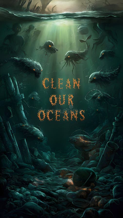 Dark Ocean Depths: Relics, Cursed Plastic, and Glowing Creatures Stock ...