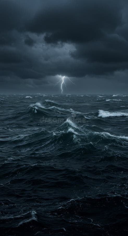Dark Ocean Storm with Lightning at Night Stock Illustration - Illustration of gloomy, storm ...