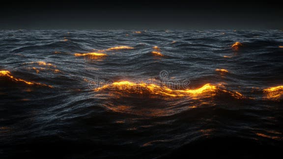 Dark Ocean Waves Glowing with Inner Fire Stock Illustration ...
