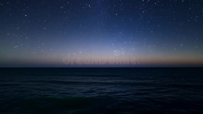 Dark Ocean Waves Under the Moonlight with a Deep Blue Sky. 4k Video ...