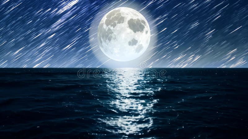 Dark Ocean Waves Under the Moonlight with a Deep Blue Sky. 4k Video ...