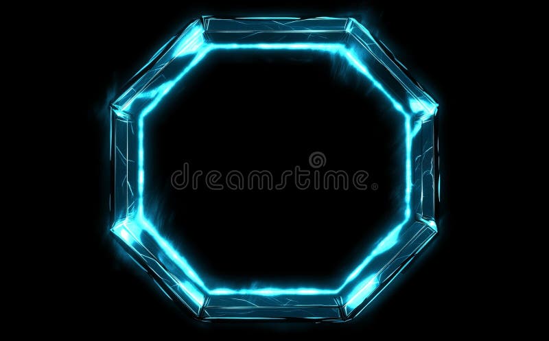 Dark Octagonal Frame with Glowing Neon Lights, Perfect for Digital Art ...