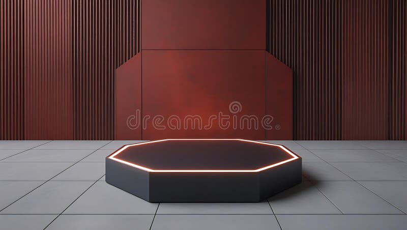 Dark Octagonal Platform with Orange Neon Light Stage Display Stock ...