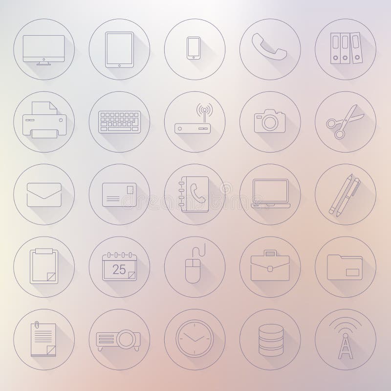 Dark Office and Business Icon Set with Shadows Stock Illustration ...