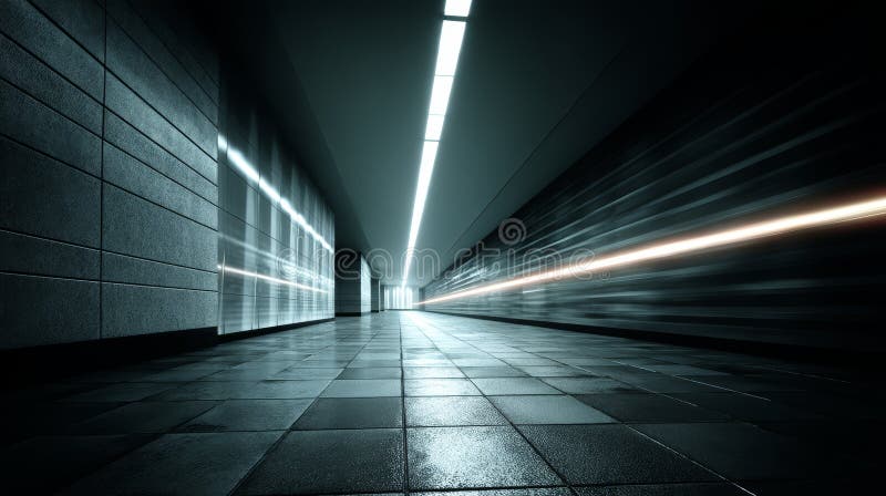 Dark Office Corridor with Motion Blur Effect Showing Abstract Speed and Depth Stock Illustration ...