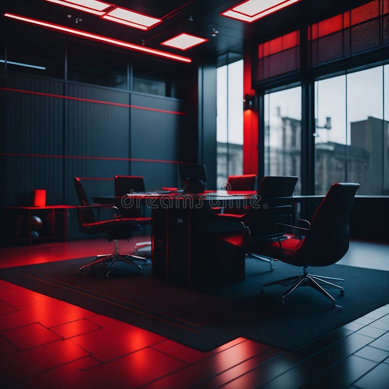 Dark Office Room with Red Details. Generative AI Stock Illustration ...