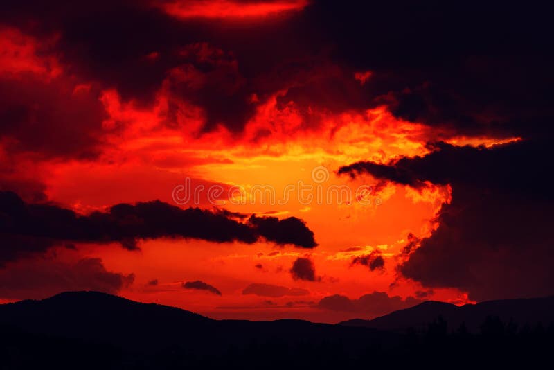 Dark Orange Sunset Sky with Heavy Stormy Clouds Stock Image - Image of ...