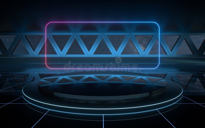 Dark Outer Space Room with Empty Stage, 3d Rendering Stock Illustration ...