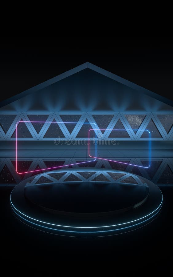 Dark Outer Space Room with Empty Stage, 3d Rendering Stock Illustration ...