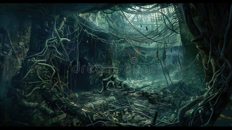 A Dark and Overgrown Post Apocalyptic City AIG51A Stock Photo - Image ...