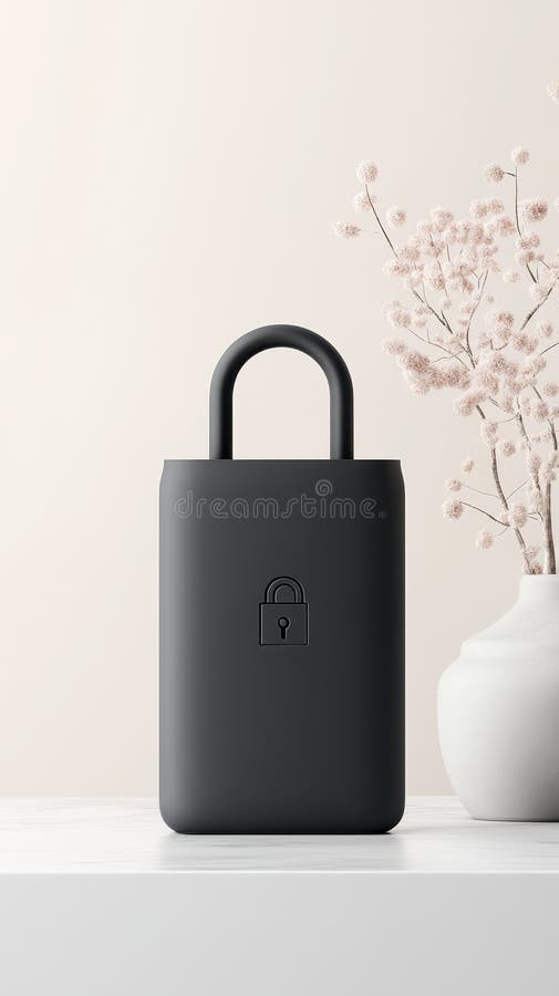 Dark Padlock on White Surface Near Vase with Flowers Representing ...