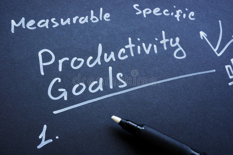 Dark Paper with the Phrase Productivity Goals. Work Efficiency and Goal ...