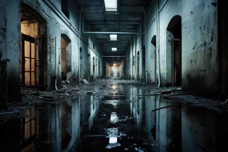 A Dark Passageway Illuminated by Subtle Light Where a Small Pool of ...