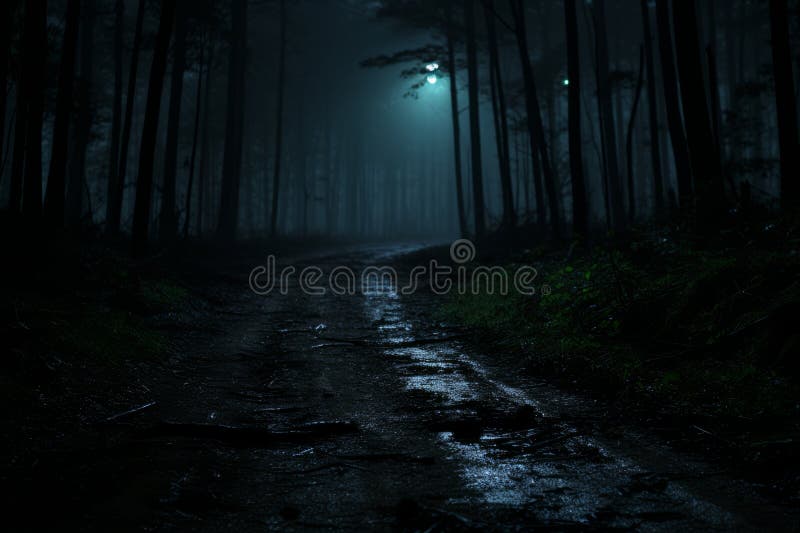 A Dark Path in the Woods at Night Stock Illustration - Illustration of ...