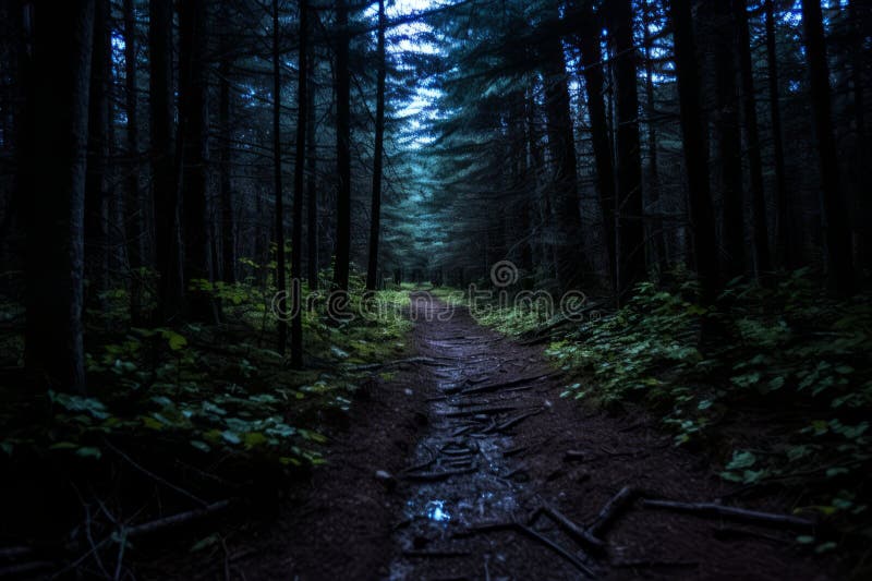 A Dark Path in the Woods at Night Stock Illustration - Illustration of ...
