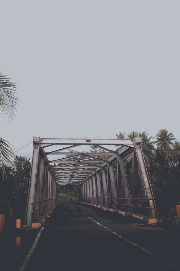 Dark Pedestrian Bridge with Sky and Tree Stock Image - Image of tree ...