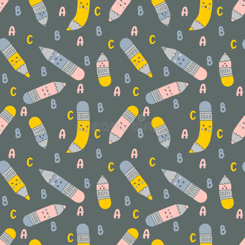 Dark Pencils and Letters Hand Drawn Seamless Pattern. Design for ...