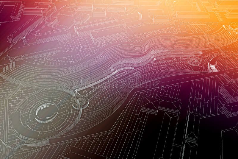 Dark Plan Modern City Top View Stock Illustration - Illustration of ...