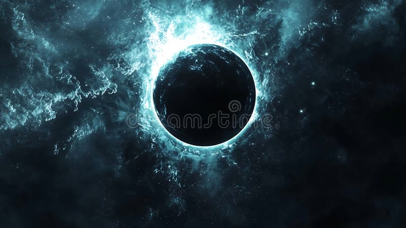 Dark Planet Surrounded by Vibrant Nebula Stock Illustration ...