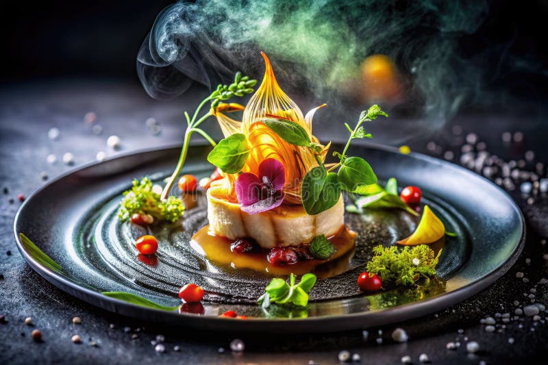 Dark Plate Double Exposure Gourmet Dish a Culinary Masterpiece ...