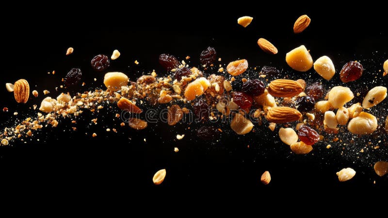 A Dark Plate Showcases a Mix of Nuts, Raisins, Almonds, and Cranberries ...